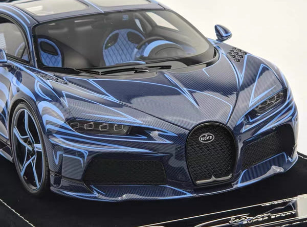 HH 1/18 Bugatti Chiron Super Sport Blue Carbon Fiber Finish Resin Mode ...